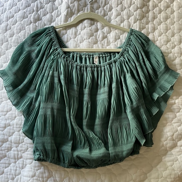 glam | Tops | Glam Green Pleated Crop Top | Poshmark